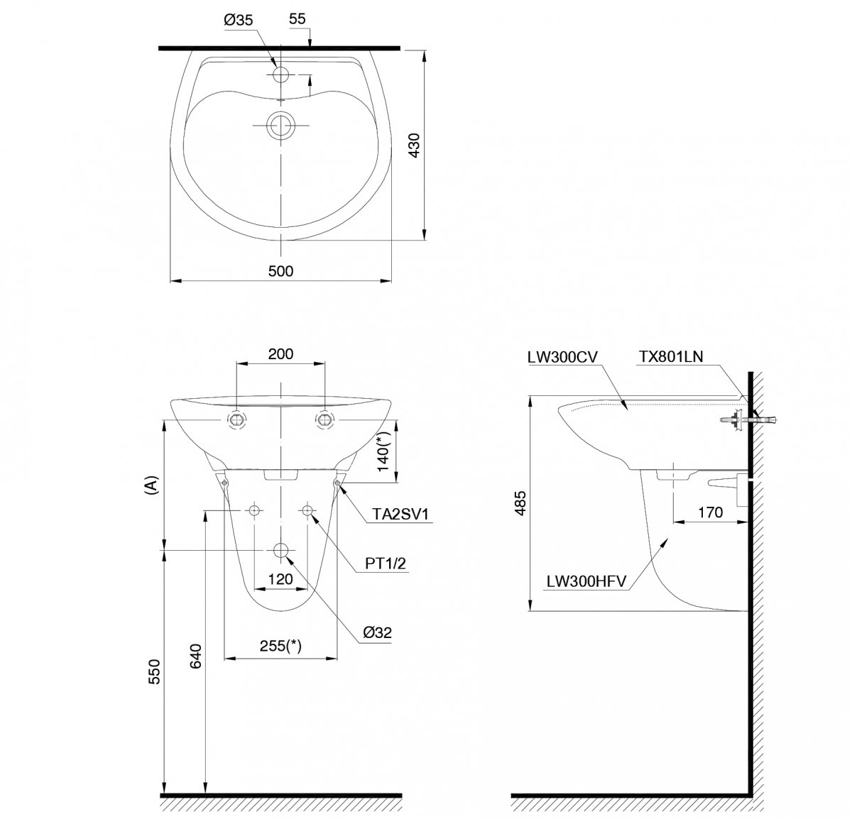Lavabo chân lửng TOTO LHT300CR - Vật Tư Hoàn Thiện