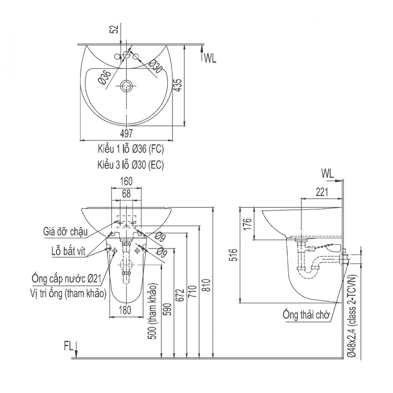 Chậu lavabo treo tường INAX L-285V - Vật Tư Hoàn Thiện