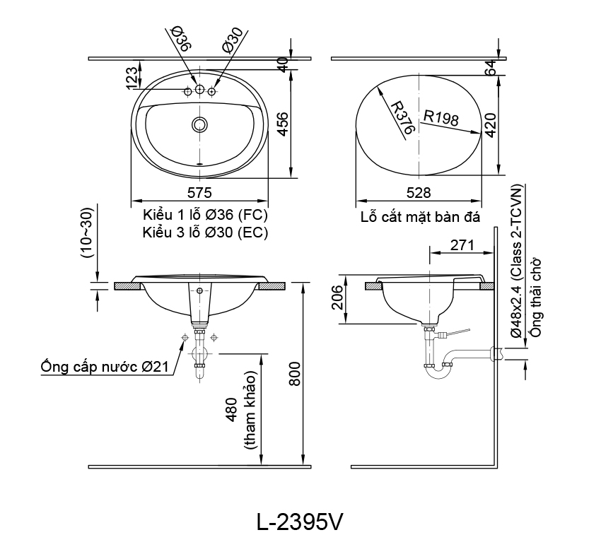 Lavabo dương bàn Inax L-2395V - Vật Tư Hoàn Thiện